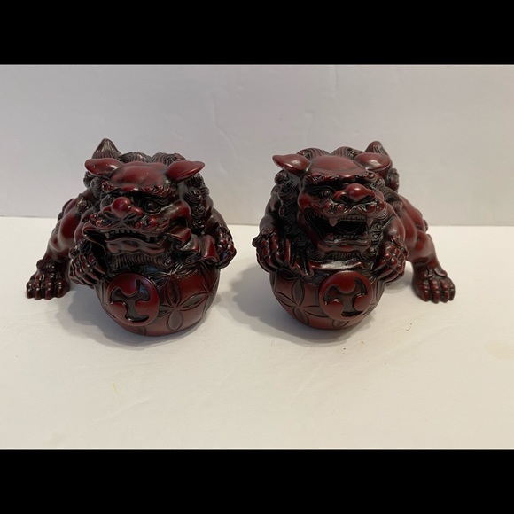 Accents | Feng Shui Pair Of Red Fu Foo Dogs Guardian Lion | Poshmark